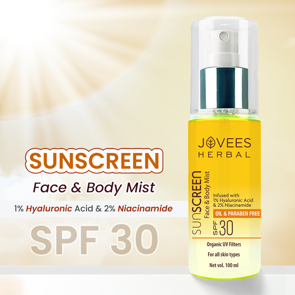 Jovees Sunscreen Face And Body Mist SPF 30 | Lightweight, Hyaluronic A ...